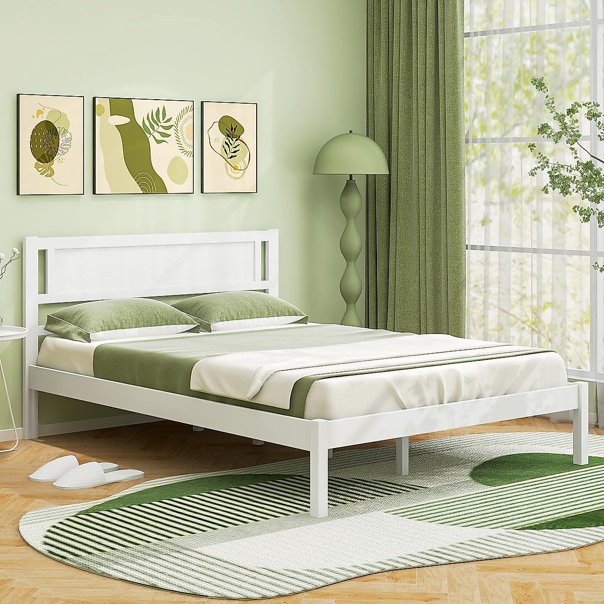 Giantex Wood Full Size Bed Frame with Headboard, Modern Solid Wood Platform Bed with Wooden Slats Support, No Box Spring Needed, Easy Assembly, Full Bed Frame for Kids, Teens, Adults, White