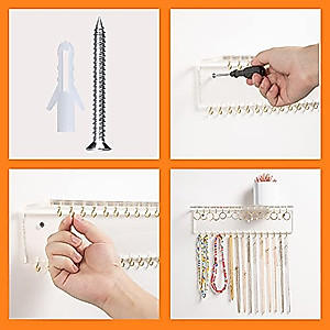 2 Pieces Acrylic Jewelry Organizer Wall Mounted with 60 Hooks, Hanging Jewelry Organizer Holder Display for Hanging Rings, Earrings, Necklace Holder (Clear)