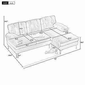 P PURLOVE Modern 3 Seater Sectional Sofa, L Shape Sofa with Comfortable Soft Back and Armrest, Modern Luxury Velvet Couch with Strong Metal Legs for Living Room Bedroom (Light Grey)