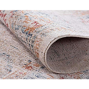 Unique Loom Noble Collection Country, Traditional, Distressed, Vintage, Botanical, Border Area Rug, 5' 1" x 7' 10" Rectangle, Ivory/Blue