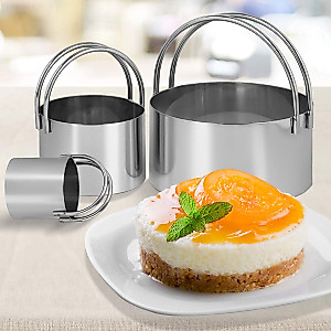 HUINF Biscuit Cutter Set,5-Piece Stainless Steel Round Cookie Cutter Set with Handle-Smooth,Multi-purpose Baking Tools