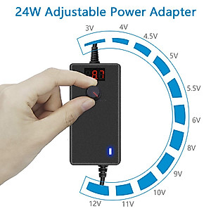 SHNITPWR 24W AC Adapter 3V ~ 12V 2A Universal Power Adapter 100V-240V AC to DC Converter 3V 4V 4.5V 5V 6V 8V 9V 10V 12V Adjustable Power Supply 500mA 1A 1.2A 1.5A 2A with 14 Tips Polarity Converter