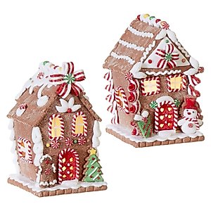 RAZ Imports Set of Two - 5.5" LED Lighted Gingerbread House - Christmas Village 3916189