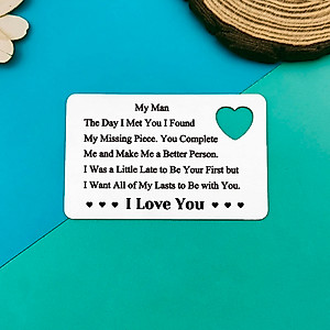 Boyfriend Metal Wallet Card Anniversary Wallet Insert Card for Men Valentines Day Gift for Boyfriend Husband Couple Gifts To My Man Engraved Card Wedding Christmas Birthday Engagement Gifts for Him