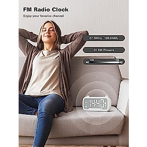 Alarm Clock with Bluetooth Speaker, FM Radio,Bedside Alarm Clock with 2 USB Chargers,Adjustable Dimmer and Volume,12/24H,Snooze,Battery Backup,Plugged in Clock Radio for Adult Kid Heavy Sleeper