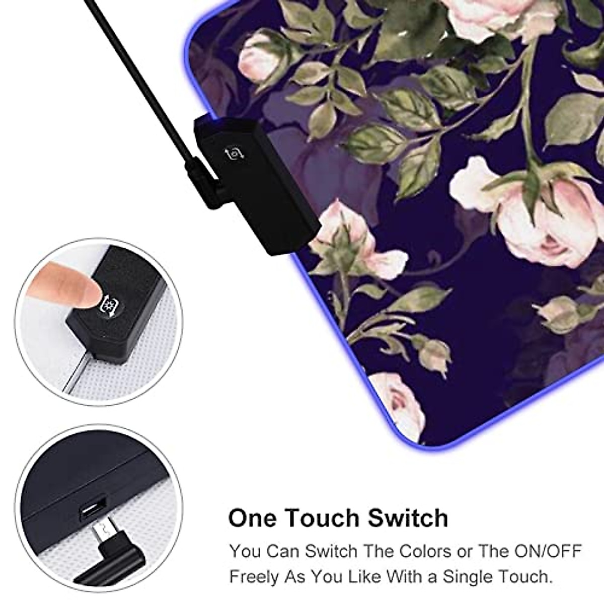 Mouse Pad Gaming, Pink Roses Watercolor Large Mouse Pads for Keyboard and Mouse Extended RGB Mouse Mat, Non-Slip Rubber Base XXL Mousepads for Desk Computer PC Laptop 31.5x11.8 Inch