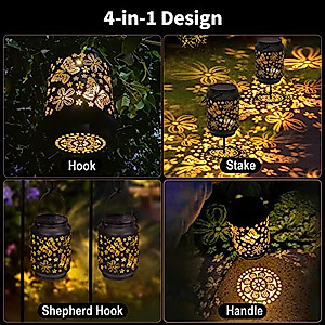 2 Pack Outdoor Solar Lanterns Butterfly Flower Design Hanging Solar Lantern Lights Waterproof Solar Powered Lanterns Decorative with Handle Solar Outdoor Lantern for Table, Patio, Courtyard, Garden
