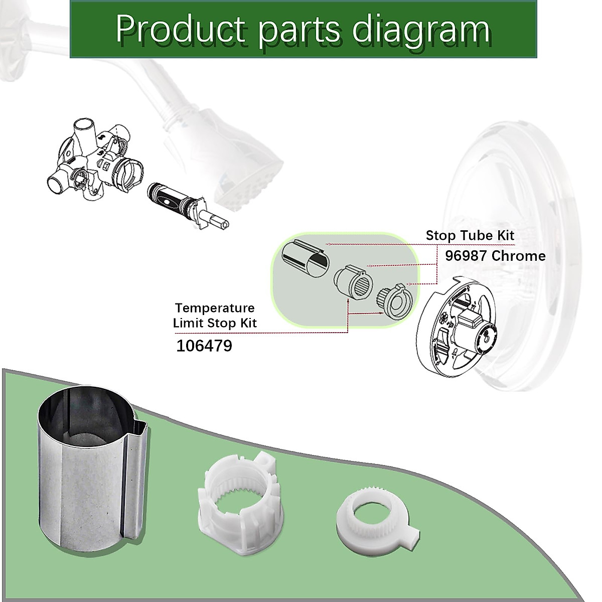 96987 Stop Tube for Moen Posi-Temp 1 Handle tub/Shower Faucet,Temperature Limit Stop Kit, Chrome-2 pack