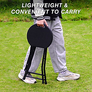 Allpop 2 Pack Folding Stool 18 Inch, Foldable Stool Chair Set of 2, 550lbs Capacity, Portable Round Bar Stool with Handle for Adults Kitchen Garden, Black