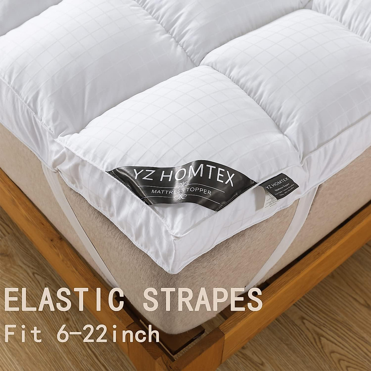 YZ HOMTEX Breathable Mattress Topper, Short Queen Size, Extra Thick Quilted Pillow Top, 2in Fluffy Down Alternative Fill, 400TC Cotton Cover, for Back Pain Relief and Support, White, 60"x75"