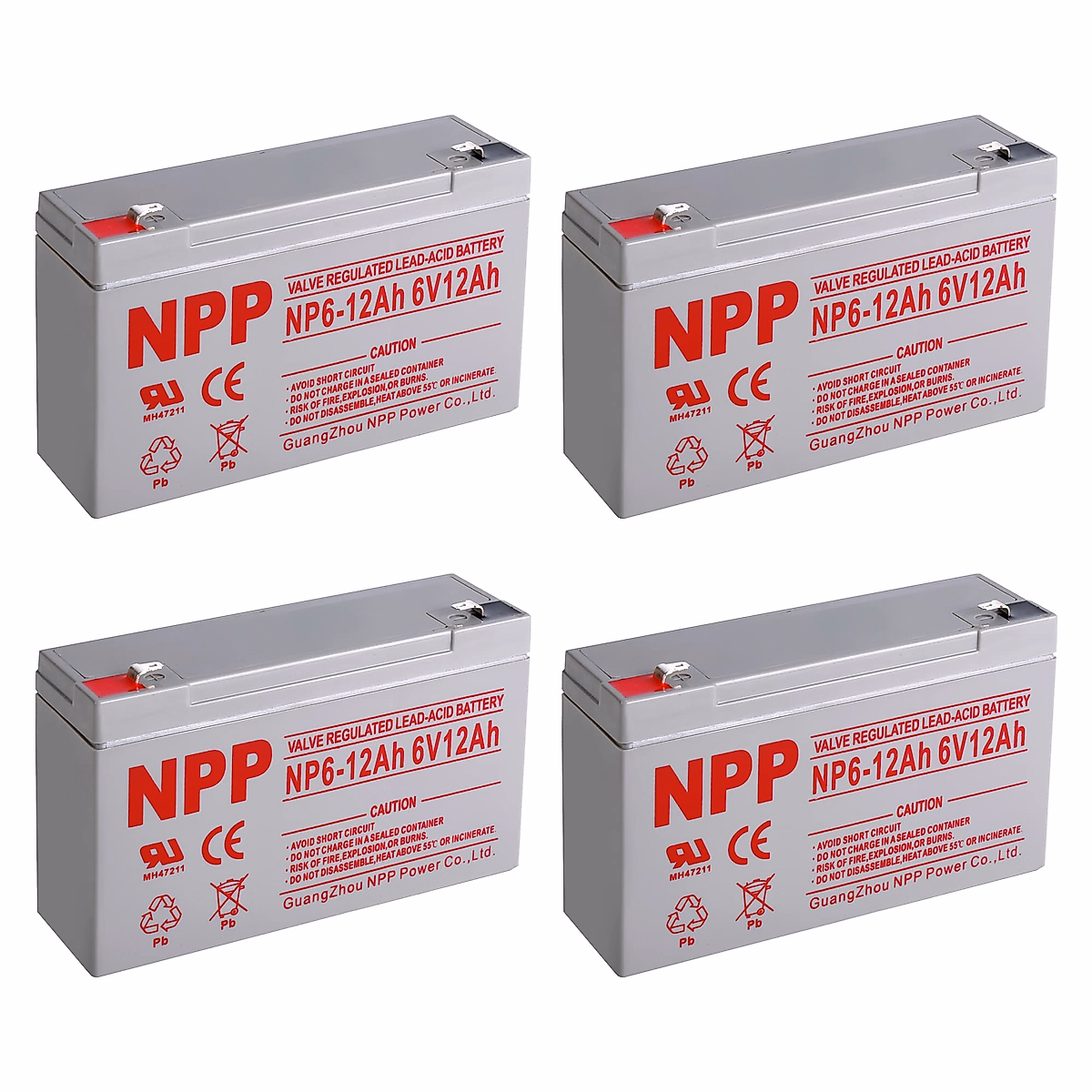 NPPower NP6-12Ah, 6V 12Ah (F1, 4Pcs) Sealed Lead Acid Battery UB6120, 6FM12, 6-DW-12 AB12120, Light and Scooter