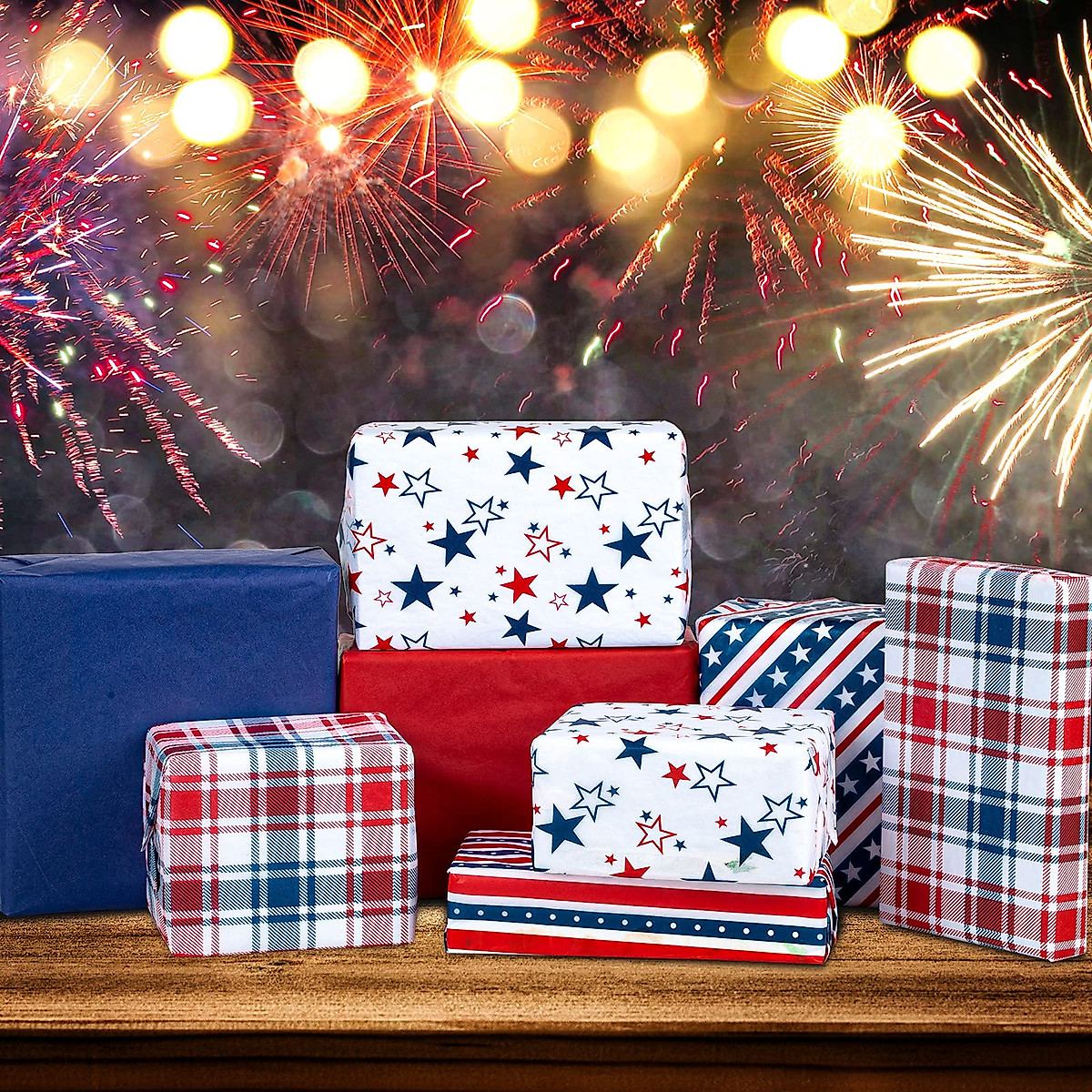 Whaline 4th of July Tissue Paper 90 Sheet Patriotic Stars Stripes Pattern Tissue Paper 6 Design Red Blue White Wrapping Paper Holiday Art Tissue for Independence Day DIY Gift Packing Party Favor