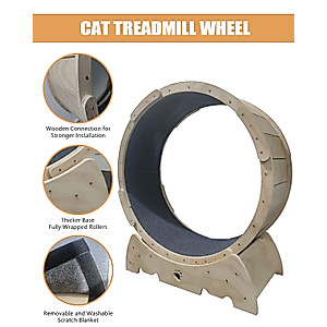 Cat Wheel Cat Exercise Wheel Indoor, Cat Treadmill Wheel, Cat Running Wheel Cat Toy Cats Loss Weight Device Natural Wood Grain