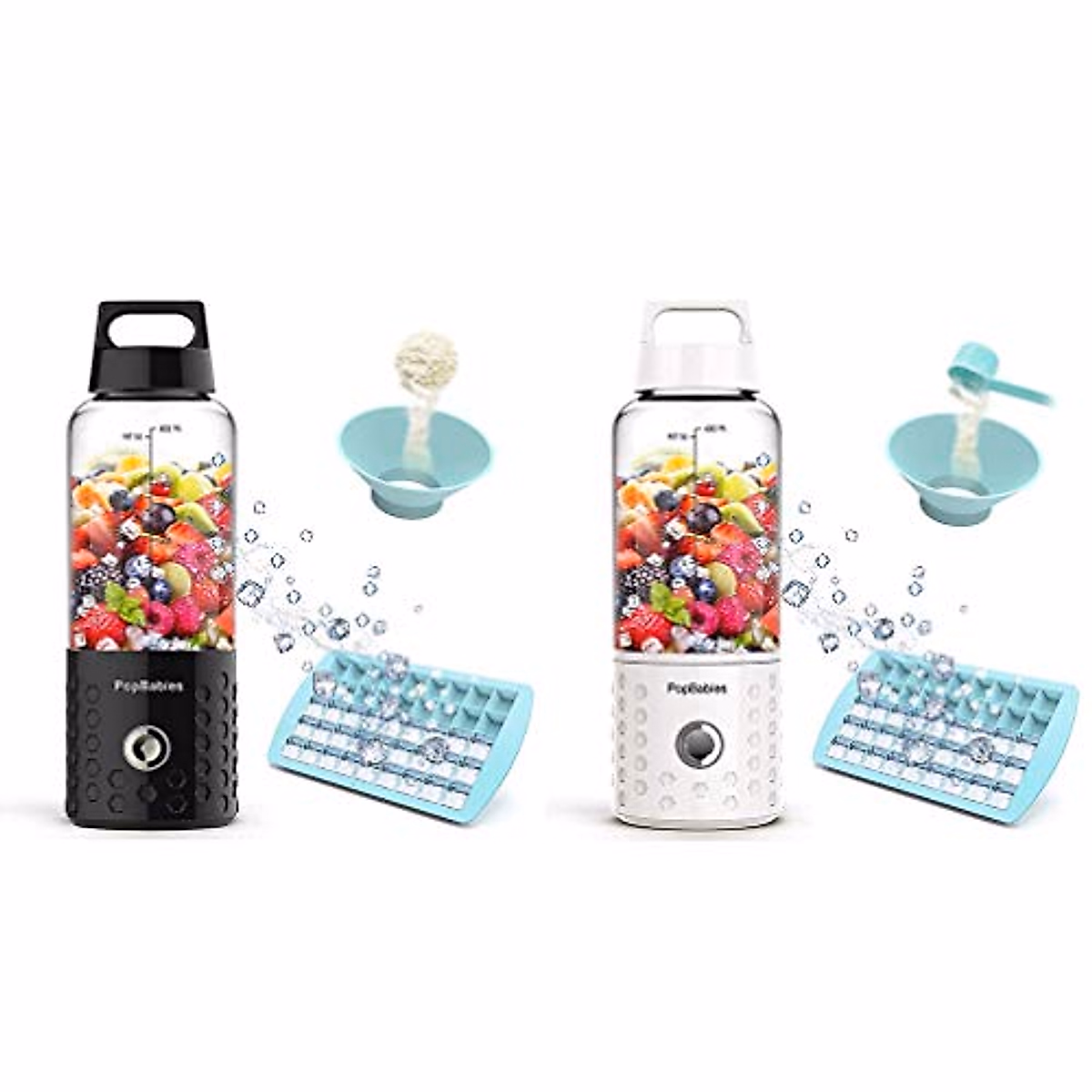 PopBabies Personal Smoothie Blender, Portable Blender, Battery Powered USB Blender to go Black & Ivory White