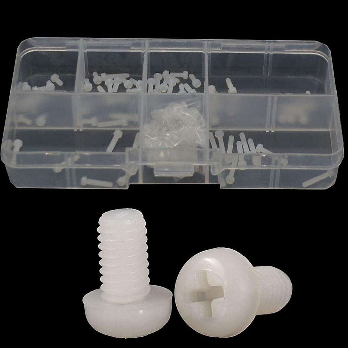 White Nylon Pan Head Machine Screw Nut Metric Thread Round Head Bolt Assortment Set Kit 160pcs M2
