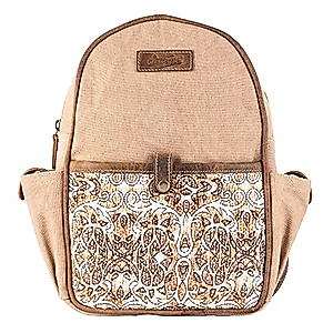 SIXTEASE Womens Fashion Backpack Chic Vintage Style Backpack Made with Genuine Leather, Upcycled Canvas, or Hair On - Large Interior with Multiple Inner and Outer Pockets - Cosmic Latte