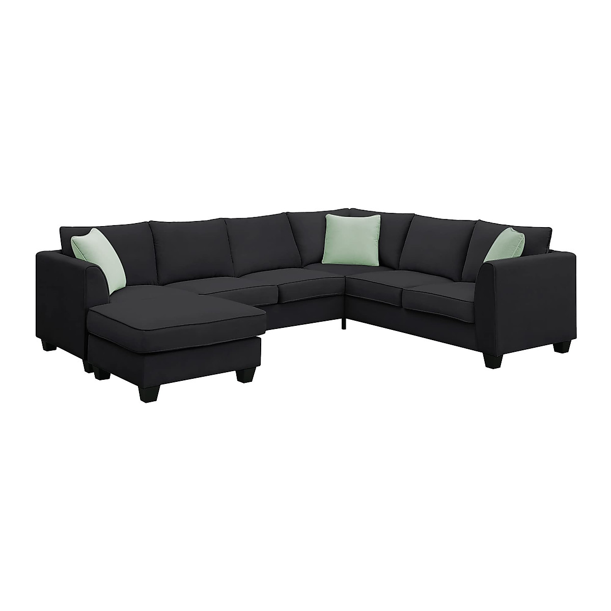 TARTOP 11287" Living Room 7 Seats Modular Sectional Ottoman L Shape Fabric Sofa Corner Couch Set with 3 Pillows, Black