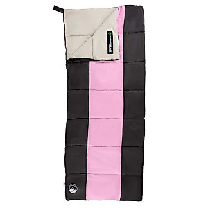 Lightweight Kids Sleeping Bag - Carrying Bag with Compression Straps Included - for Camping, Backpacking, Sleepovers by Wakeman Outdoors (Pink/Black)