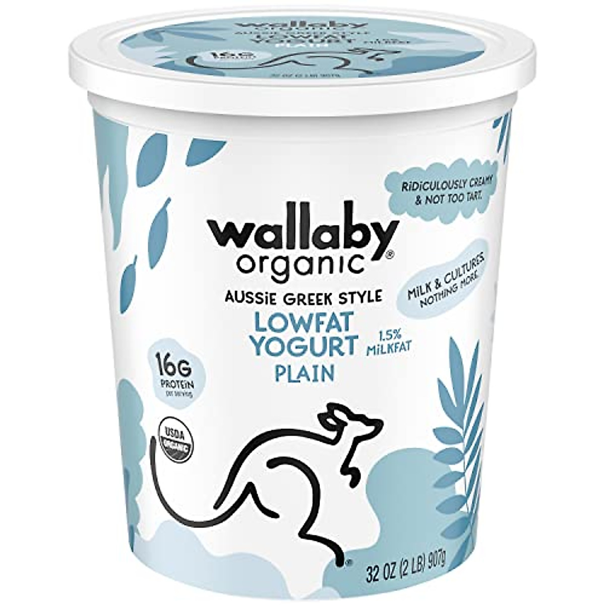Wallaby Organic Aussie Greek Low Fat Yogurt, Plain, 32 oz. USDA Organic