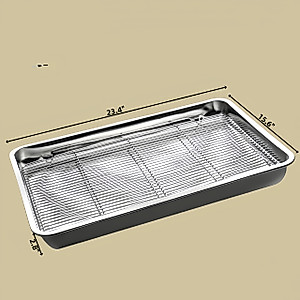 Roasting Pan Heavy Duty Stainless steel Turkey Pans for Oven,Toaster Oven Tray Pans with cooling rack,Hotel Pan, Barbeque Grill Pan,Deep Edge,Mirror treatment, Dishwasher Safe (23.4"x15.6"x2.8")