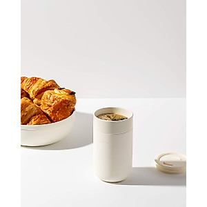 W&P Porter Ceramic Mug w/ Protective Silicone Sleeve, Cream 16 Ounces | On-the-Go | Reusable Cup for Coffee or Tea | Portable | Dishwasher Safe