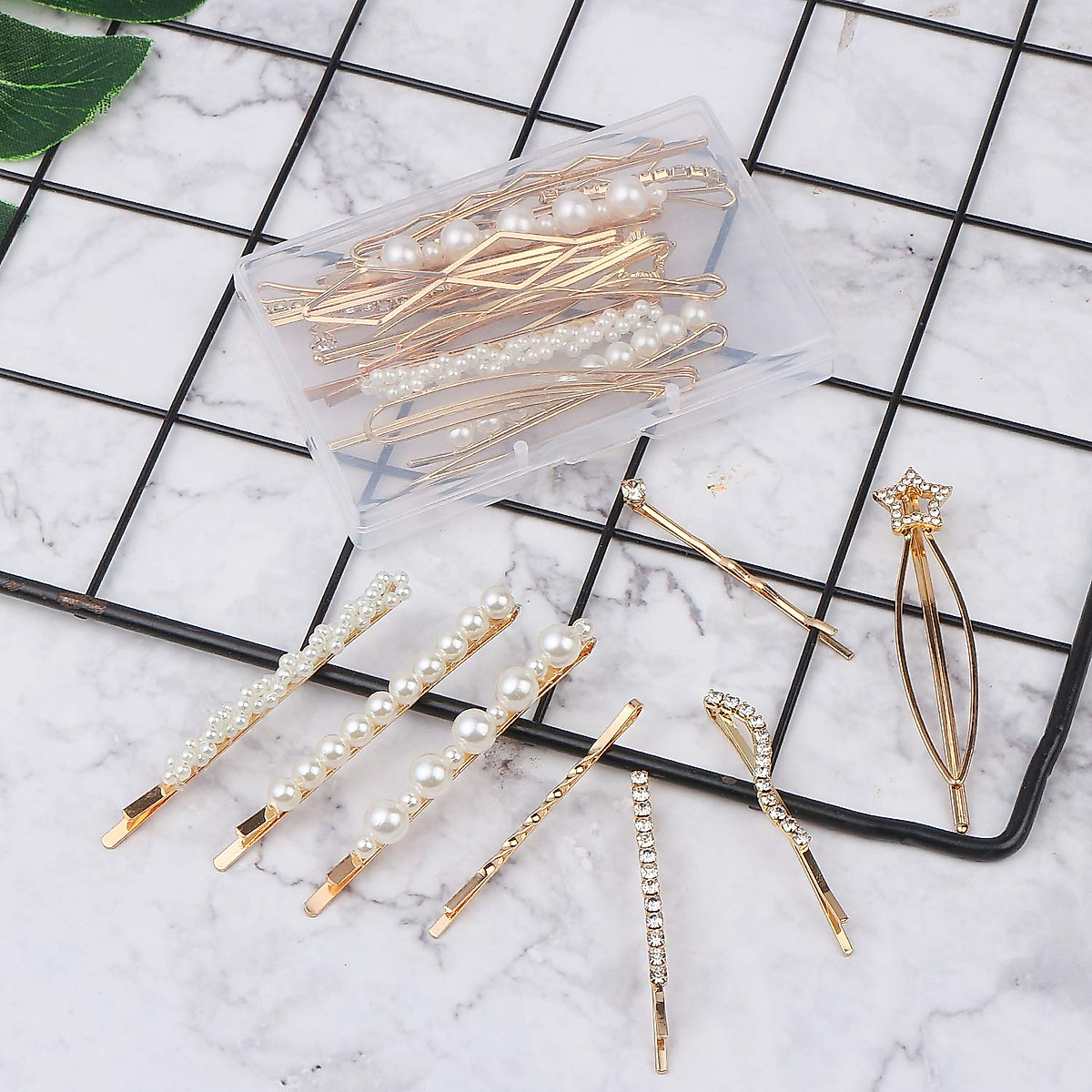 Folansy 20 Pieces Elegant Hair Barrettes Bridal Golden Metal Hair Clip Artificial Pearl Hair Pins and Clear Rhinestone Bobby Pin for Weddings Hair Accessories