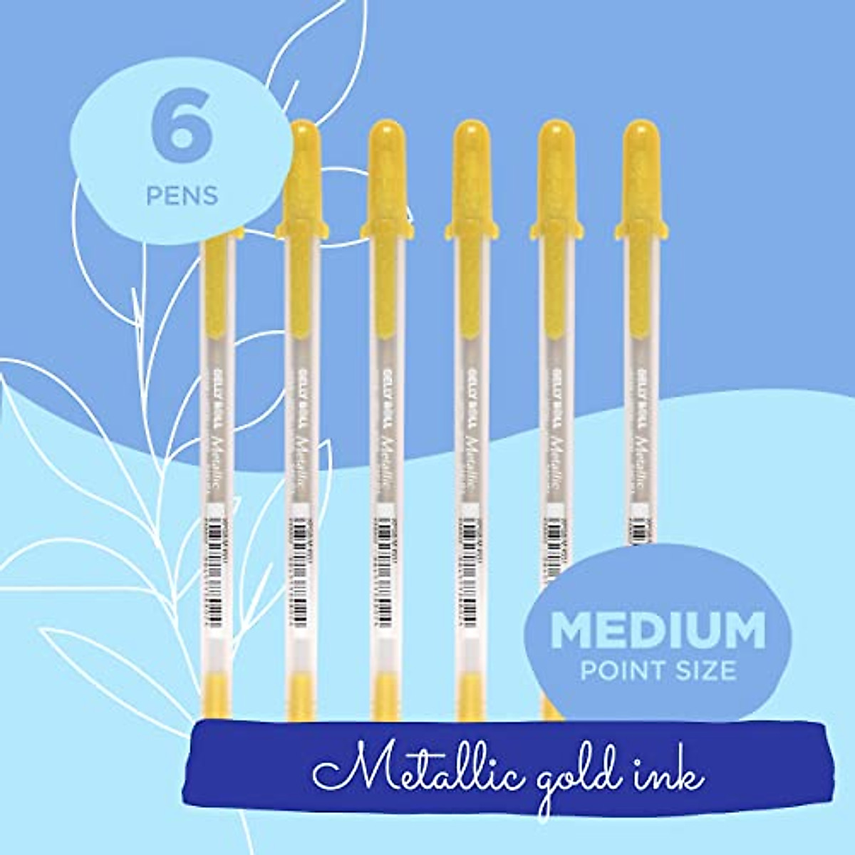 SAKURA Gelly Roll Metallic Gel Pens - Pens for Scrapbook, Journals, or Drawing - Metallic Gold Ink - Medium Line - 6 Pack