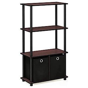 Furinno NW889DC/BK Go Green 4-Tier Multipurpose Storage Rack w/Bins, Dark Cherry/Black