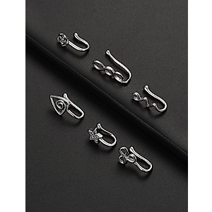 Akeoqi 16-24Pcs African Faux Nose Cuff Non Piercing Inlaid Cubic Zirconia Clip on Nose Ring Star flower Leaf Heart Shape Nose Ring Fake Nose Cuff for Women Silver Gold Rose Gold Tone