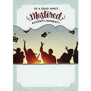 Designer Greetings Grads Throwing Caps Silhouette : Mastered Accomplishment Congratulations on Earning Master's Degree Graduation Card