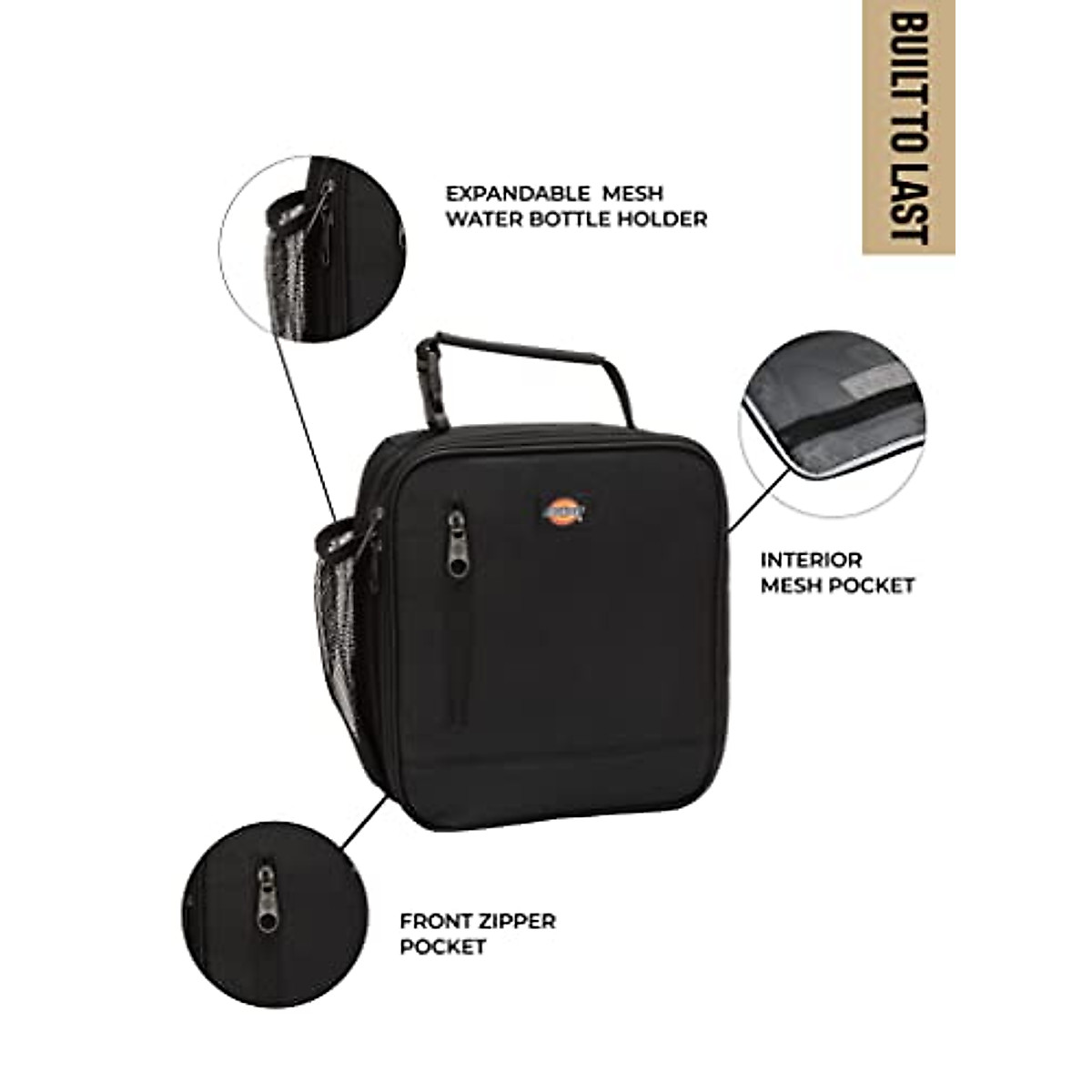 Dickies Basic Insulated Lunch Bag for School and Work, Thermal Reusable Office Lunch Box for Kids, Boys, Girls, Men, Women (Black)