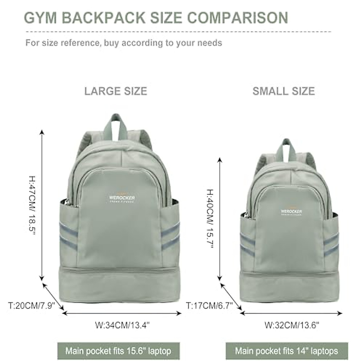 Gym Backpack for Women with Shoes Compartment & Wet Pocket, Large Travel Backpack Waterproof, Sports Backpack Gym Bag,Green