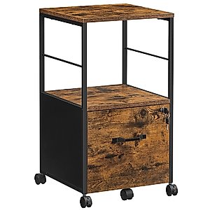 VASAGLE Filing Cabinet for Home Office, Printer Cabinet, Rolling File Cabinet with Drawer and Lock, for Suspended Folder, A4 and Letter Sized Documents, Industrial, Rustic Brown and Black UOFC044B01