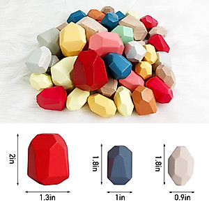 Celarlo 42 Pieces Wooden Sorting Stacking Balancing Stone Rocks Games, Wood Building Blocks Set, Educational Preschool Learning Toys, Lightweight Puzzle Set Gift for Kids