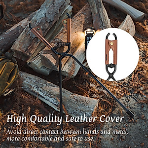 OMUKY Fireplace Tongs Log Claw Tongs with Faux Leather Handle Cover Log Grabber Clamp Tool for Indoor & Outdoor Camping Campfire Fireplace Fire Pit(Black)