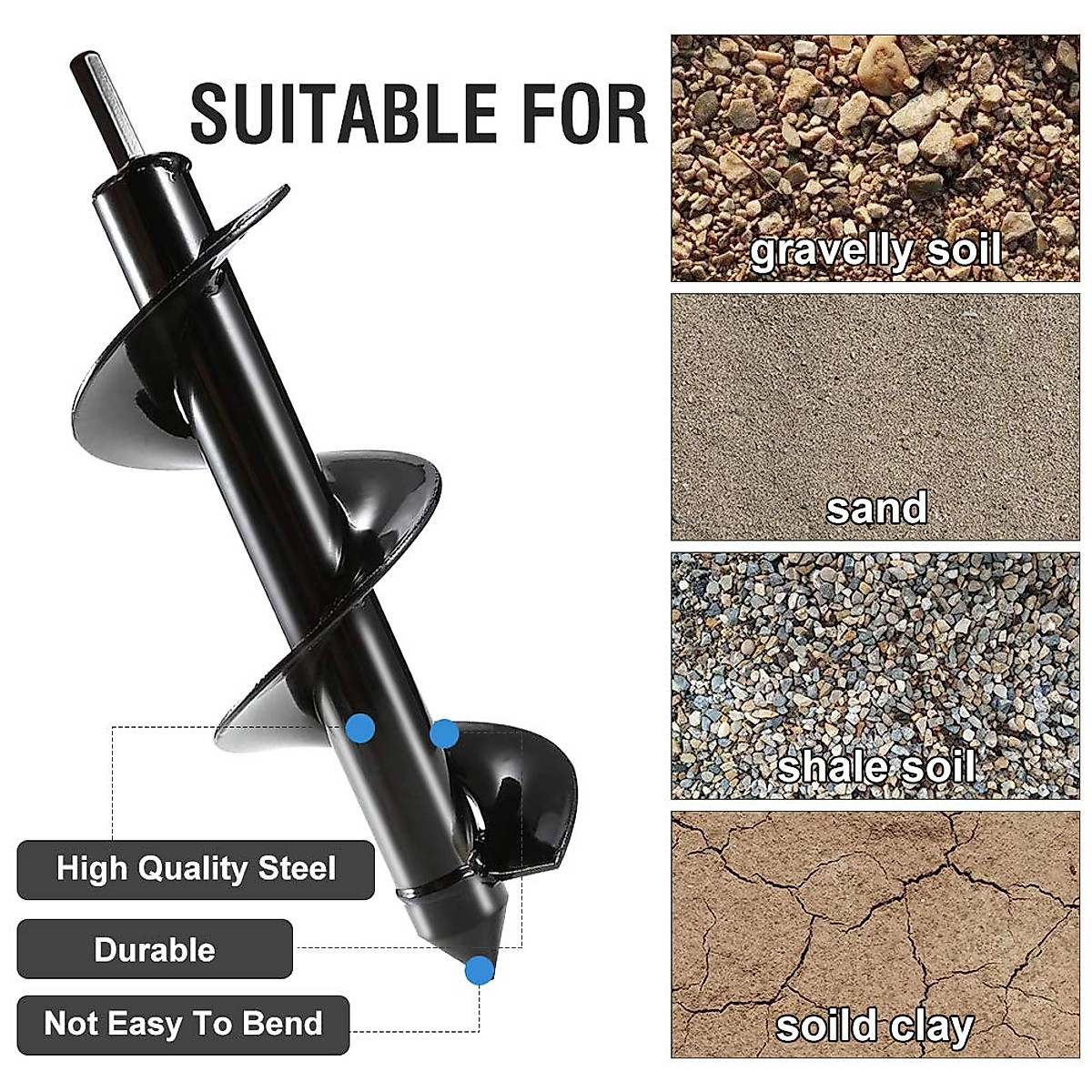 Samman Auger Drill Bit for Planting 3’’ x 10’’ Garden Auger Spiral Hole Planter Plant Tree Bulb Flower Fits for 3/8 Inch Hex Drive Drill 1Pack …