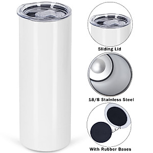 Micellwuu 50 Pack Sublimation Tumblers Bulk 20 oz Skinny Straight，Stainless Steel Sublimation Blanks Cups White, Individually Boxed
