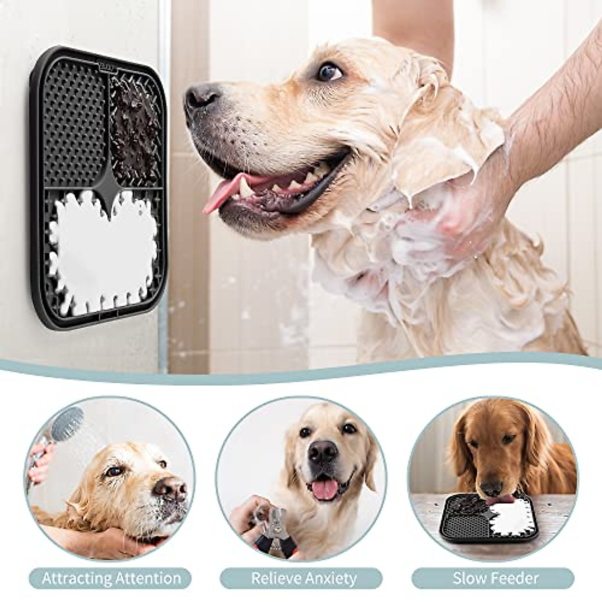 Coomazy Lick Mat for Dog and Cat, Slow Feeder & Non-Slip Design, Boredom and Anxiety Reducer, Suitable for Yogurt, Peanut Butter and Liver Paste, BPA-Free, Non-Toxic, Black, 2-Packs, L