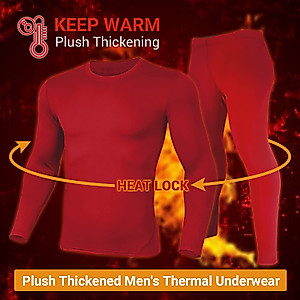 PISIQI Thermal Underwear Men Ultra-Soft Long Johns Set with Fleece Lined Base Layer Winter Skiing Warm Top & Bottom Red