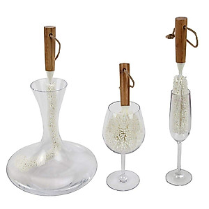 Lily's Home Decanter Cleaning Brush Set with Bamboo Handles, Glassware Cleaning Brushes for Hard to Reach Areas, Ideal for Champagne Flutes, Beer Mugs, Baby Bottles and Narrow Neck Goblets (Set of 3)