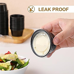 AOZITA 200-2 oz Black Jello Shot Cups, Portion Cups, Small Plastic Containers with Lids, Airtight Souffle Cups, Salad Dressing Container, Sauce Cups, Condiment Cups for Lunch, Party to Go, Trips