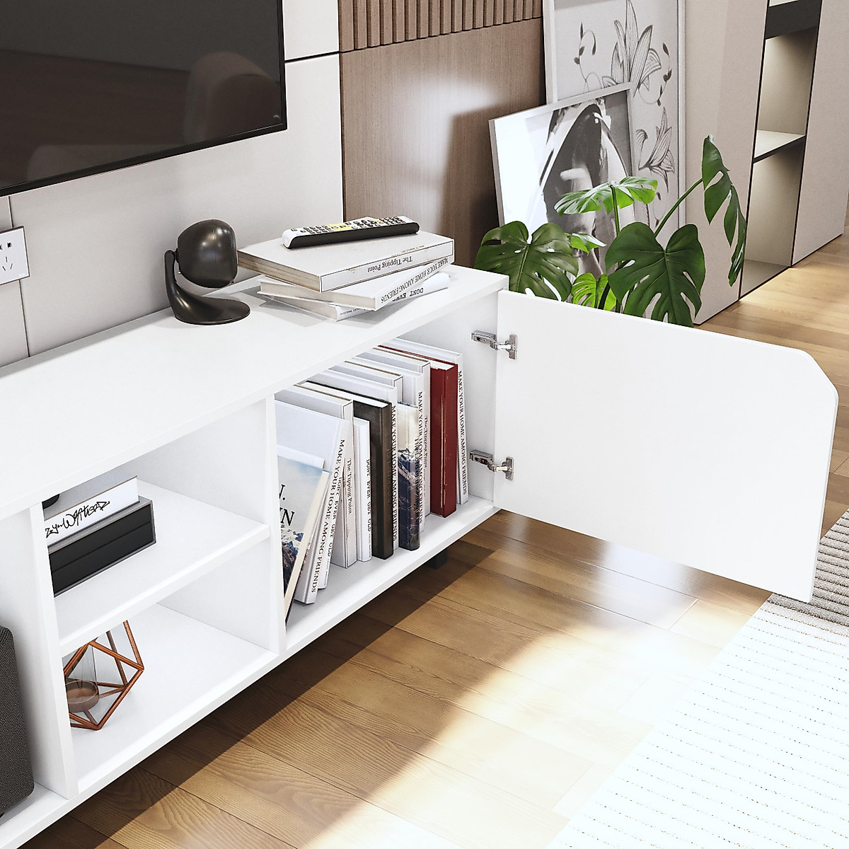 TV Stands for Living Room - 70” Black TV & Media Furniture - Media Entertainment Center - Media Cabinet Entertainment Center with Storage - TV Stand for 80 Inch TV with Doors & Shelves