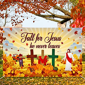 Fall for Jesus Backdrop Pumpkin Autumn Banner Maple Leaf Bible Decoration Christian Religion Polyester Background Thanksgiving Party Supplies Holiday Photo Booth Prop Indoor Outdoor