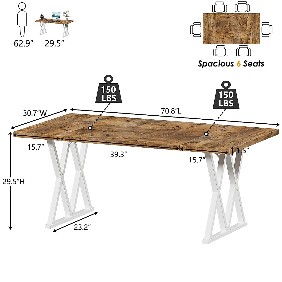 PAKASEPT 71" Executive Desk, Large Computer Office Desk Workstation, Modern Simple Style Laptop Desk, Dining Room Table, Business Furniture for Home Office
