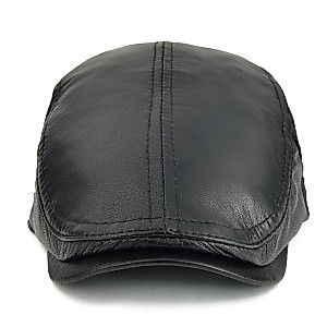 VOBOOM Men Women Adjustable Genuine Leather Ivy Cap Newsboy Hat (Black)