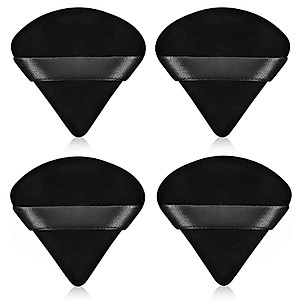 Pimoys 4 Pieces Powder Puff Makeup Sponge Triangle Powder Puffs for Face Powder Loose Powder, Velour Foundation Sponge Setting Powder Puff Beauty Makeup Tool, Black