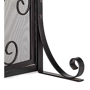 Plow & Hearth Metal Fireplace Screen Crest Arch Black | 44" W x 33" H | 2 - Door | Spark Guard Indoor Grate | Iron Fire Place Cover | Wood Burning Stove Decorative Accessories