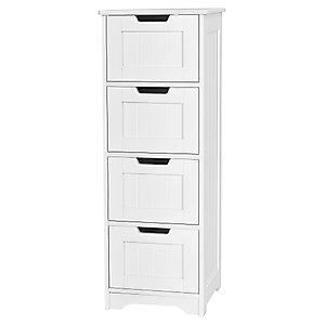 Tangkula Bathroom Floor Cabinet with 4 Drawers, 12 x 12 x 32 Inch, Freestanding Storage Cabinet for Bathroom Living Room, Wooden Bathroom Cabinet for Home Office (White)