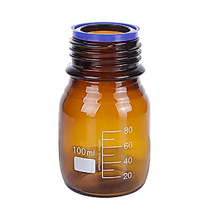 Pastein 20 Pieces Amber Glass 100 mL Graduated Round Lab Reagent Media/Storage Bottle With GL45 Blue Screw Cap