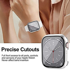 Miimall Compatible Apple Watch Series 8 41mm Case with Screen Protector Anti-Scratch Shockproof Hard PC and Tempered Glass Film Bumper Case for Apple Watch 41mm Series 7 & 8 (Silver)